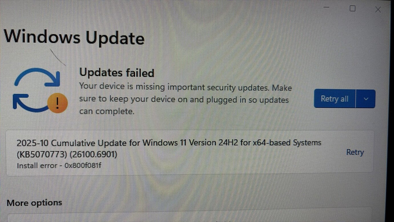 Windows 11 Update Failure fixed. (KB5070733) (26100.6901) - General ...